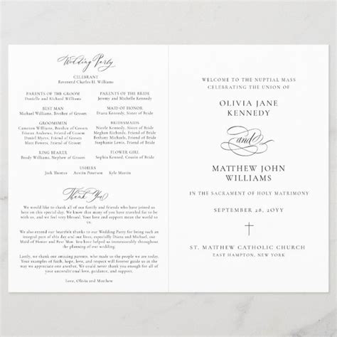 Elegant Wedding Program For Catholic Ceremony Wedding Mass Program