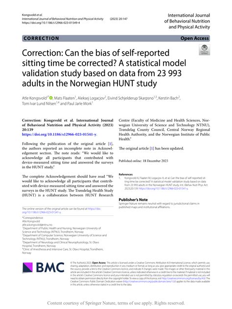 Pdf Correction Can The Bias Of Self Reported Sitting Time Be Corrected A Statistical Model