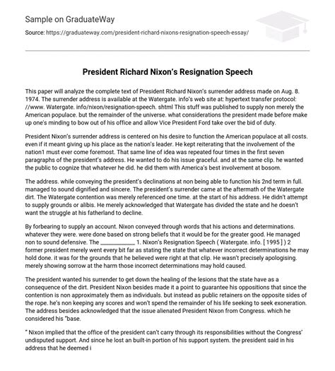 ⇉president Richard Nixons Resignation Speech Speech Analysis Essay