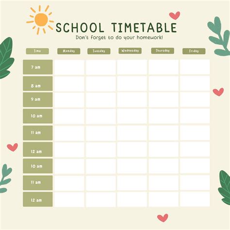 Sage Green Cute School Schedule Planner Template Weekly Timetable School Timetable Schedule