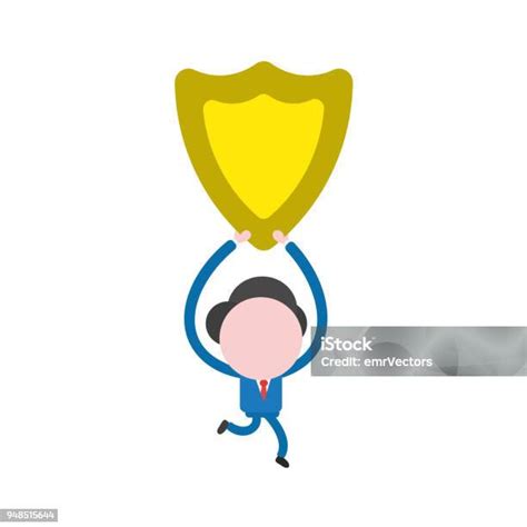 벡터 일러스트 레이 션 사업가 문자 방패 가드를 누른 실행 0명에 대한 스톡 벡터 아트 및 기타 이미지 0명 개념 개념