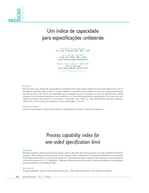 Pdf Process Capability Index For One Sided Specification Limit