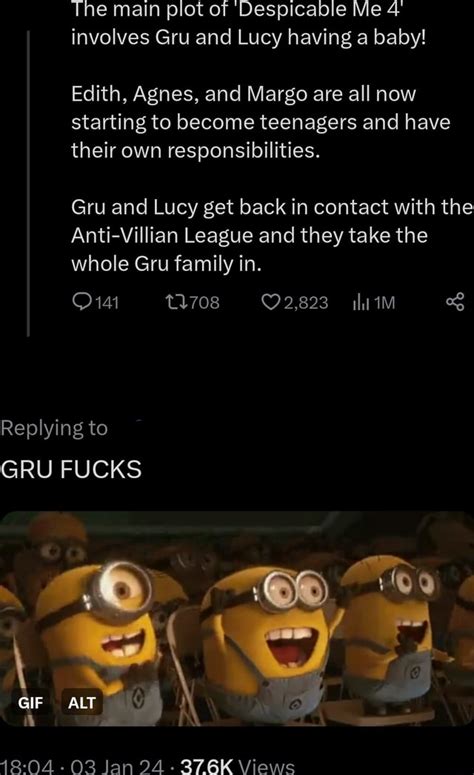 The Main Plot Of Despicable Me Involves Gru And Lucy Having A Baby Edith Agnes And Margo