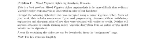 Problem 7 Mixed Vigenère Cipher Cryptanalysis 10