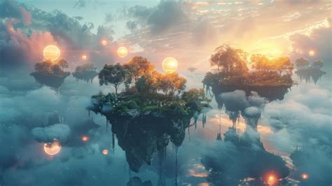 Premium Photo 3d Surreal Floating Islands With Glowing Orbs