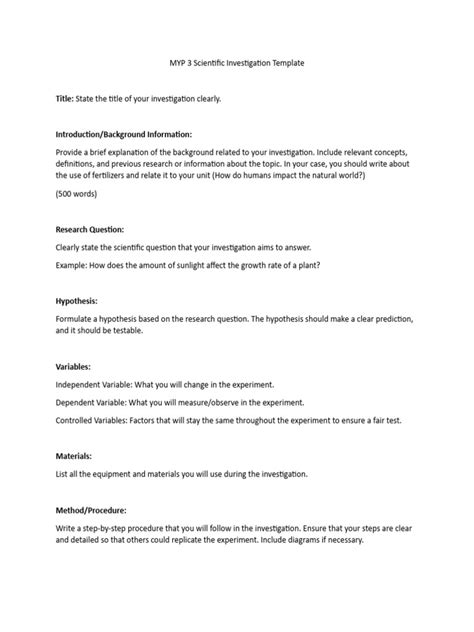 Myp 3 Scientific Investigation Template Pdf