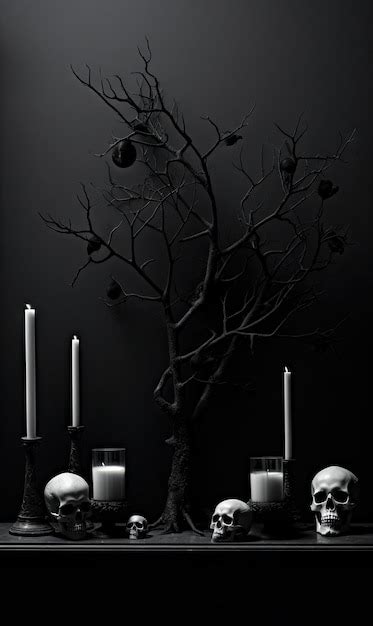 Premium Ai Image A Black And White Halloween Table Setting With