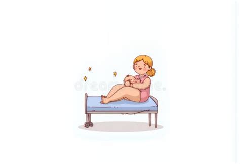 Cheerful Blonde Chibi Character In Pink Outfit Sitting On Light Blue Hospital Bed Isolated On
