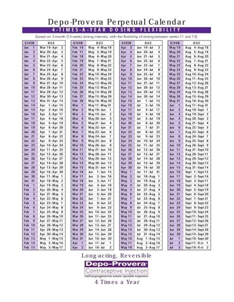 One Year Depo Shot Schedule Chart 28 Day Medication Calendar