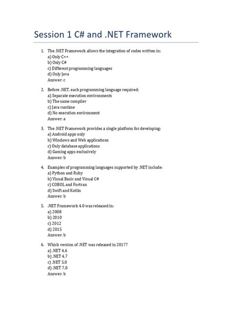 C And Net Framework Overview Pdf C Sharp Programming Language