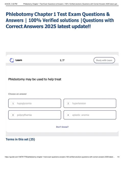 Phlebotomy Chapter 1 Test Exam Questions And Answers 100 Verified