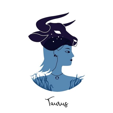 Premium Vector Taurus Zodiac Sign Female Blue Silhouette With A Bulls Head As A Mask