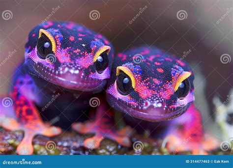 Colorful Exotic Frog Duo Close Up Vibrant Amphibians On Natural