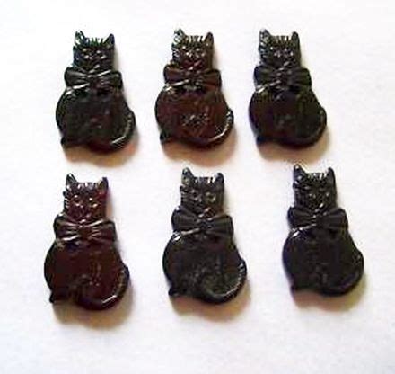 6 Black Cat Bakelite Buttons