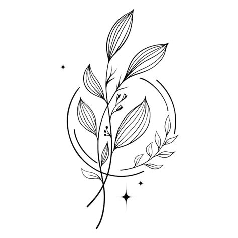 Premium Vector Leaf Branch With Round Line Decoration