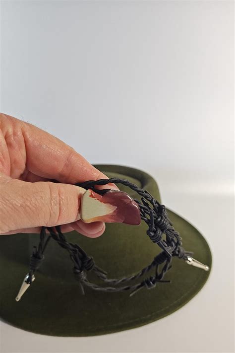 Barbed Wire Leather Hat Band With Mookaite Jasper Stone Womens Or