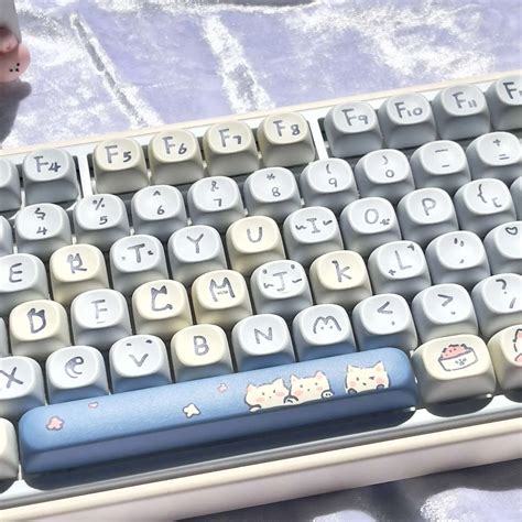 Blue Meow Moa Keycap Set Adorable And Cute Noveltykeycaps