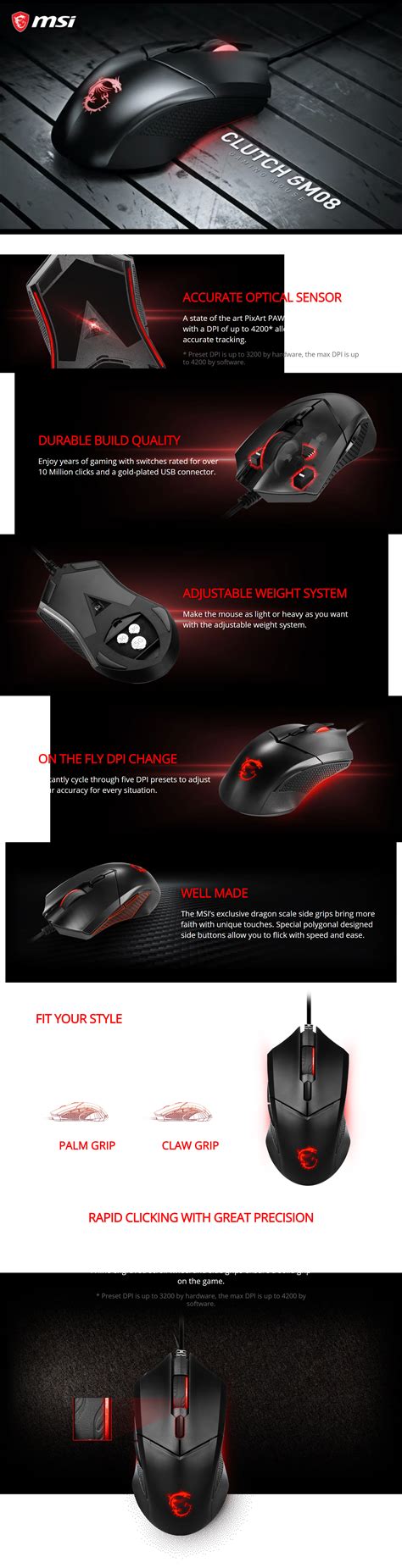 Msi Clutch Gm08 Gaming Mouse Msi Gm08 Au