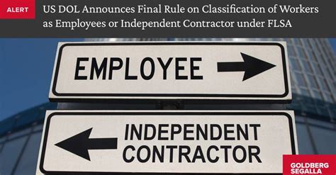 Us Dol Announces Final Rule On Classification Of Workers As Employees Or Independent Contractors