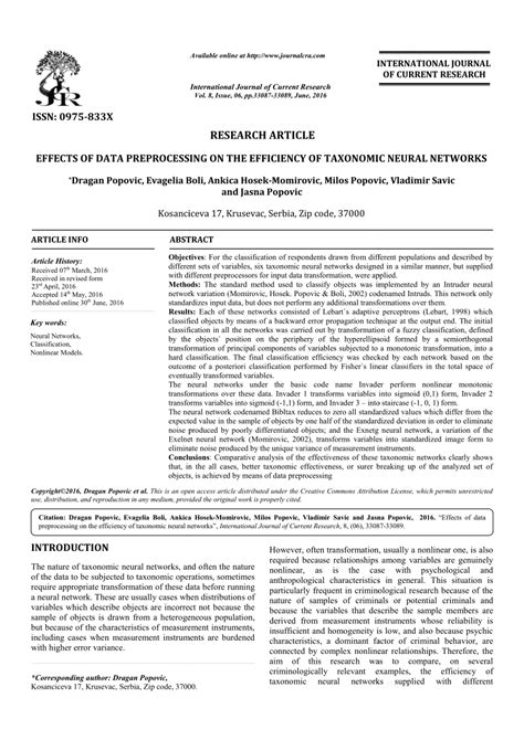 Pdf Effects Of Data Preprocessing On The Efficiency Of Taxonomic
