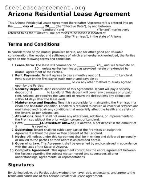 Arizona Residential Lease Agreement Template Download Pdf Form