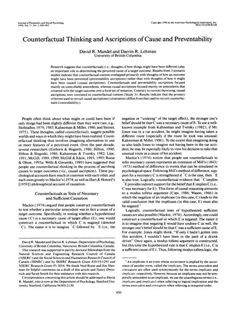 Pdf Counterfactual Thinking And Ascriptions Of Cause And Preventability