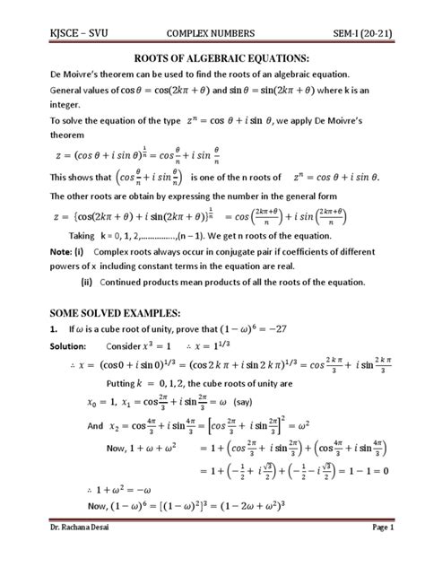 3 Roots Of Complex Numbers Pdf Square Root Complex Number