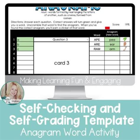 Editable Self Checking Anagram Template Digital Task Card Commercial