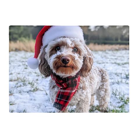 Snowy Christmas Cockapoo Glass Chopping Board