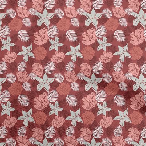 Oneoone Cotton Poplin Red Fabric Tropical Leaf Sewing Material Print