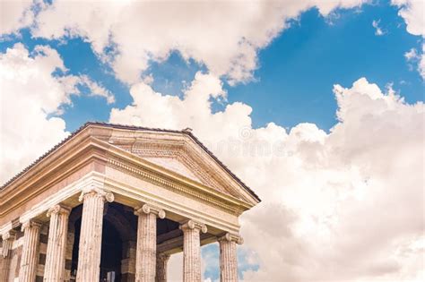 Classic Temple With Sky And Clouds Background For Copy Space Stock