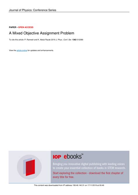 Pdf A Mixed Objective Assignment Problem