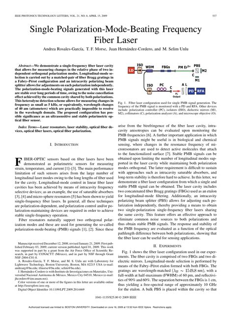 Pdf Single Polarization Mode Beating Frequency Fiber Laser