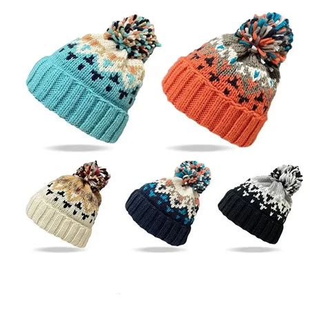 New Women Pom Poms Knitted Hats Outdoor Striped Cold Skullies Beanies