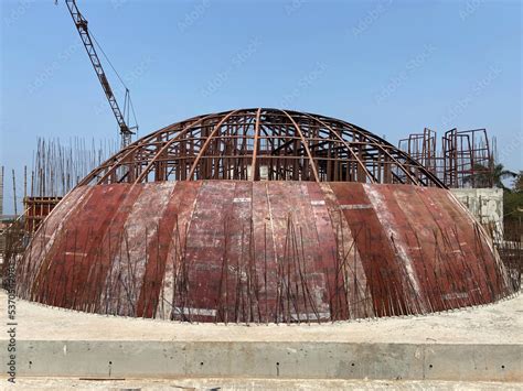 Construction Rcc Dome For A Hindu Temple Is In Progress In Goa India
