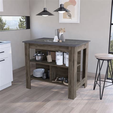 Three Storage Shelves Kitchen Island For Organizing Cooking Items