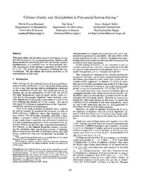 Pdf Gröbner Duality And Multiplicities In Polynomial System Solving