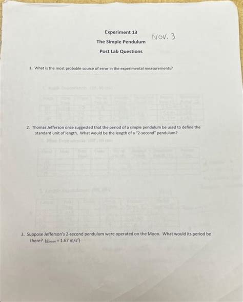 experiment 13 the simple pendulum post lab questions