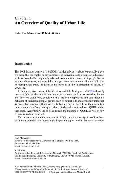 Pdf An Overview Of Quality Of Urban Life