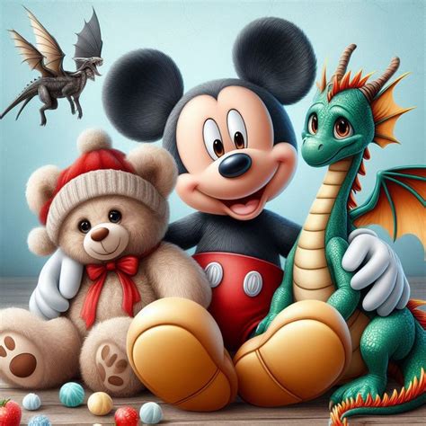Mickey Teddy And Dragon A Happy Trio Mickey Mouse Pictures Mickey And Friends Mickey Mouse