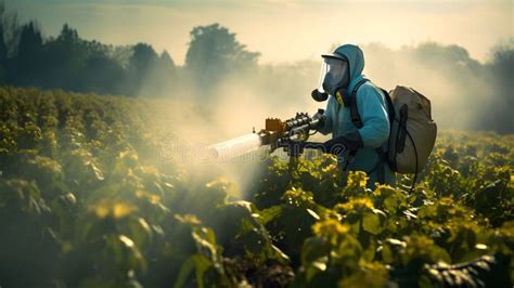 Person Fumigating Field With Pesticide Or Insecticide Worker Wearing