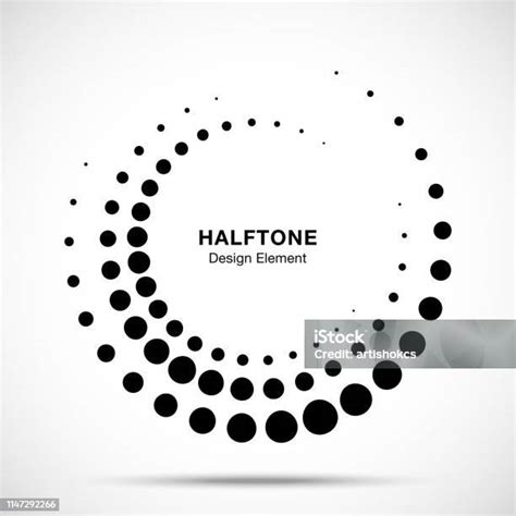 하프톤 원 점선 프레임을 순환적으로 분산 합니다 벡터 도트 로고 엠 블 럼 디자인 요소입니다 임의의 하프톤 원 도트 래스터 텍스처를 사용 하는 둥근 테두리 아이콘입니다 하프