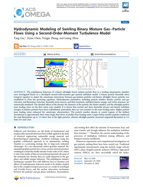 Pdf Hydrodynamic Modeling Of Swirling Binary Mixture Gasparticle