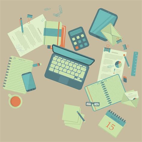 Premium Vector Work Table With Different Things