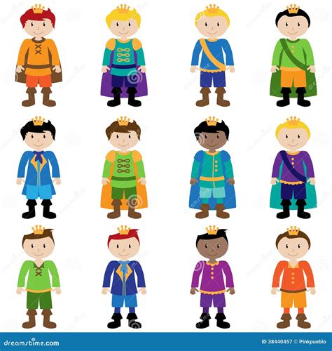 Grupo Do Vetor De Príncipes Bonitos Dos Desenhos Animados Ilustração Do