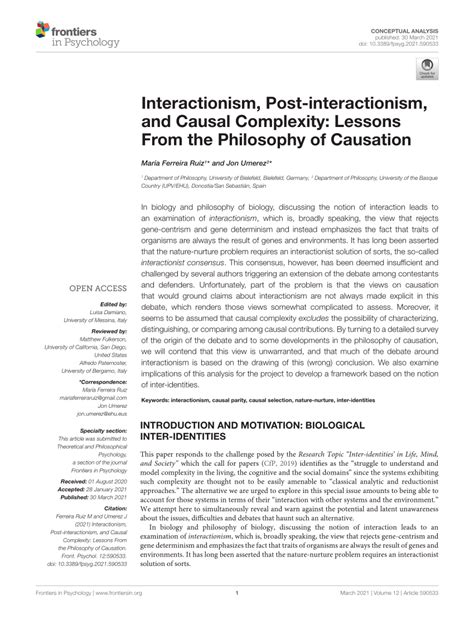 Pdf Interactionism Post Interactionism And Causal Complexity