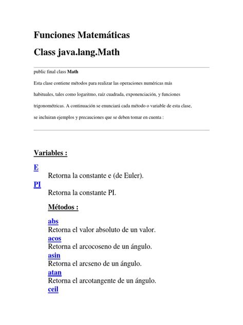 Funciones Matemáticas Java Java Langmath Pdf Seno Logaritmo