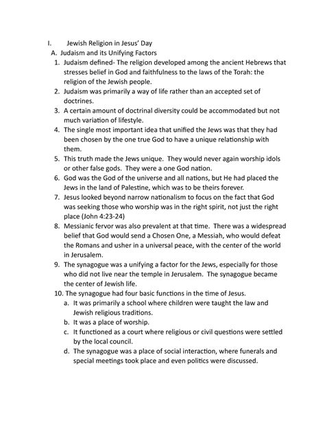 Nt 2 New Testament Lecture Notes Chapter 2 I Jewish Religion In Jesus Day A Judaism