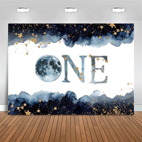Moon Theme 1st Birthday Backdrop Navy Moon Gold Star Party Decoration