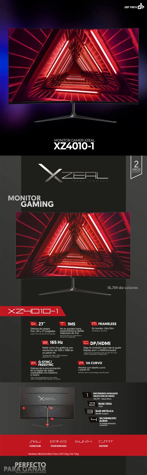Monitor Gamer Xzeal Xz4010 1 Negro 27 1ms 165hz Full Hd